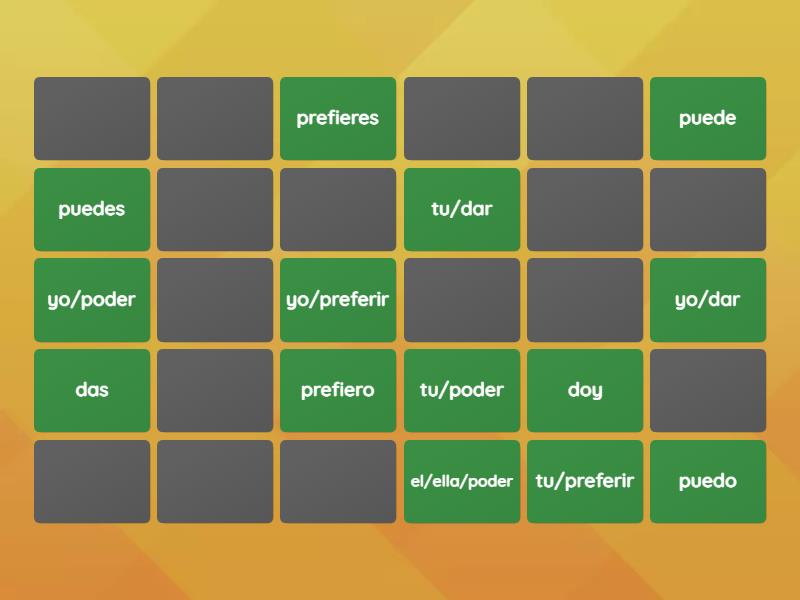 preferir, poder, dar pronoun conjugation - Matching pairs
