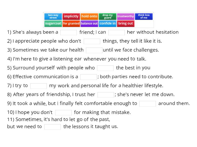 friendship (target vocab) - Complete the sentence