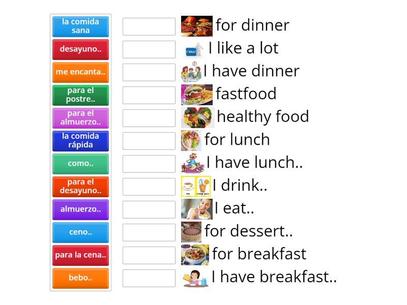 Comida Vocabulario Practicar - Match up
