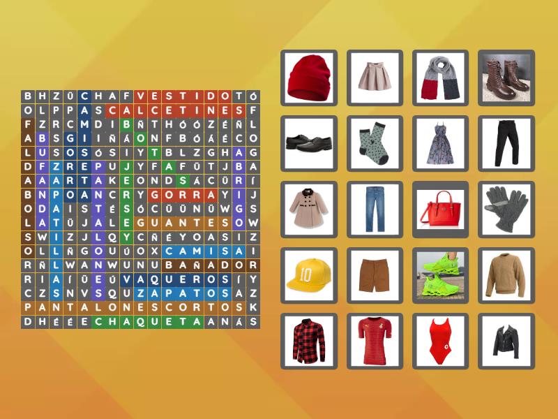 Prendas de vestir 2 - Sopa de letras