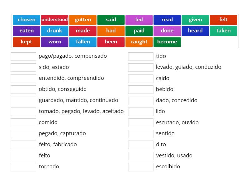 Irregular Verbs - 65 Most common - Past Participle - 01 - Match up