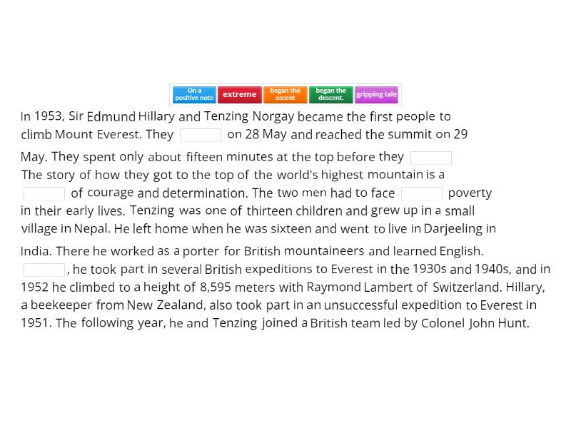 Adventure story - Complete the sentence