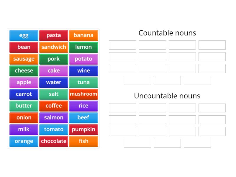 Countable and uncountable nouns - Group sort
