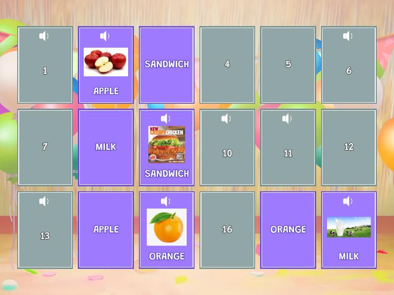 FOOD VOCABULARY - Matching pairs