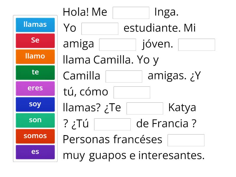 Verbos "ser" y "llamarse" - Palabra perdida