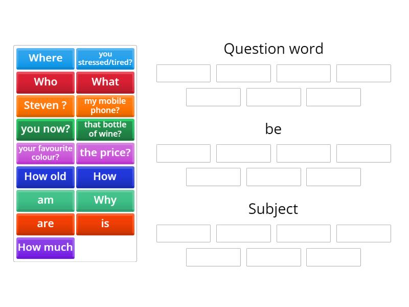 Roadmap A2+ Question word order in questions with to be - Group sort