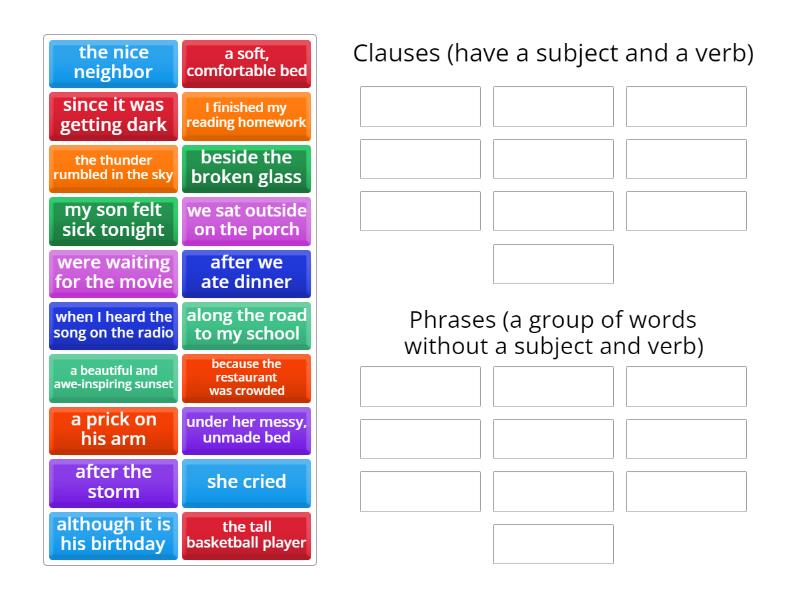 Clauses and Phrases Sorting Activity - Group sort