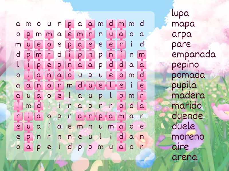 Sopa de letras letra P - Wordsearch