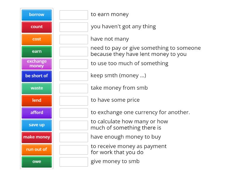 Money verbs - Une las parejas