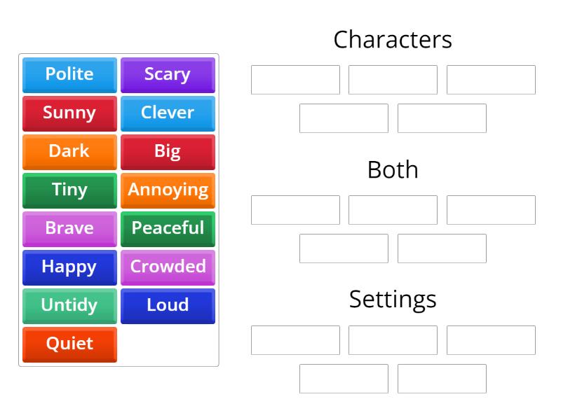 Adjectives - characters and settings - Ordenar por grupo