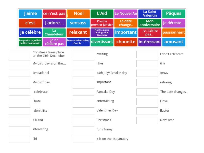 Celebrations - Match up
