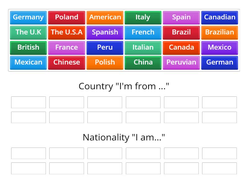 Beginners: Countries and Nationalities - Group sort