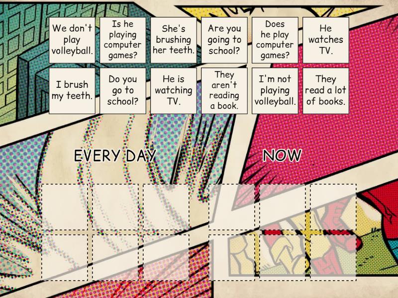 Present Continuous vs Present Simple 1 - Junior 4 - Group sort
