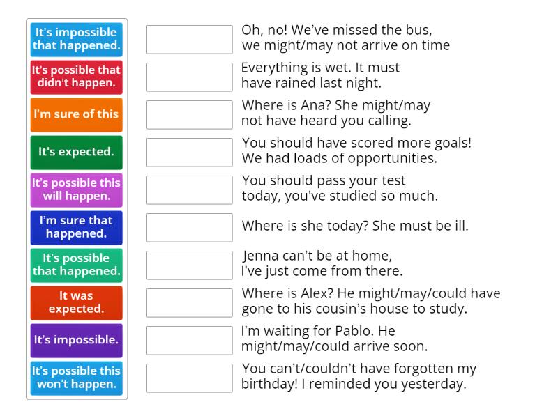 4eso modals of speculation and deduction present and past - Match up