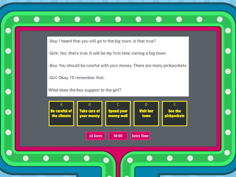 ASKING AND GIVING SUGGESTIONS - Gameshow quiz