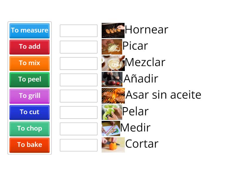 Verbos para cocinar (Verbs used to cook) - Match up