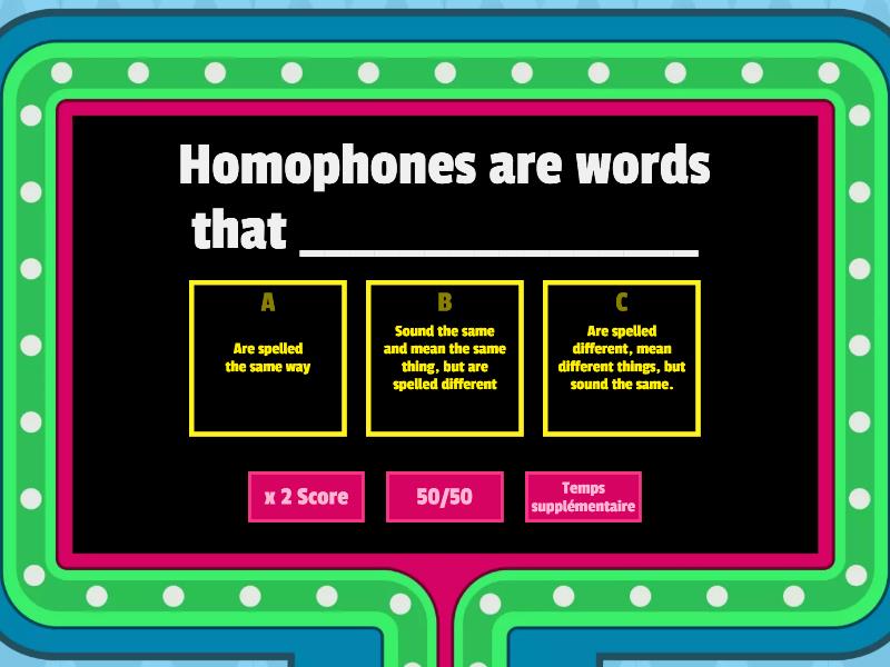 Homophones - Gameshow quiz