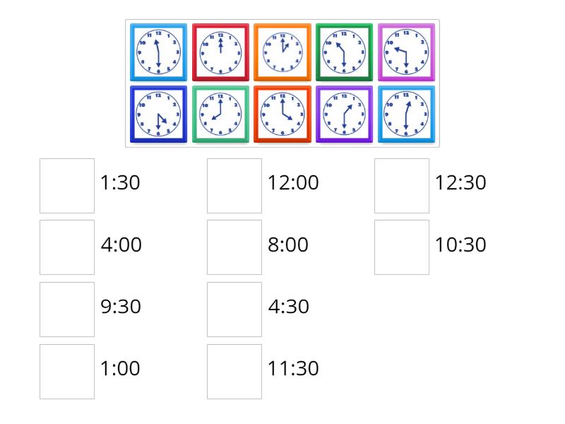 Telling Time to the Hour and Half Hour - Match up