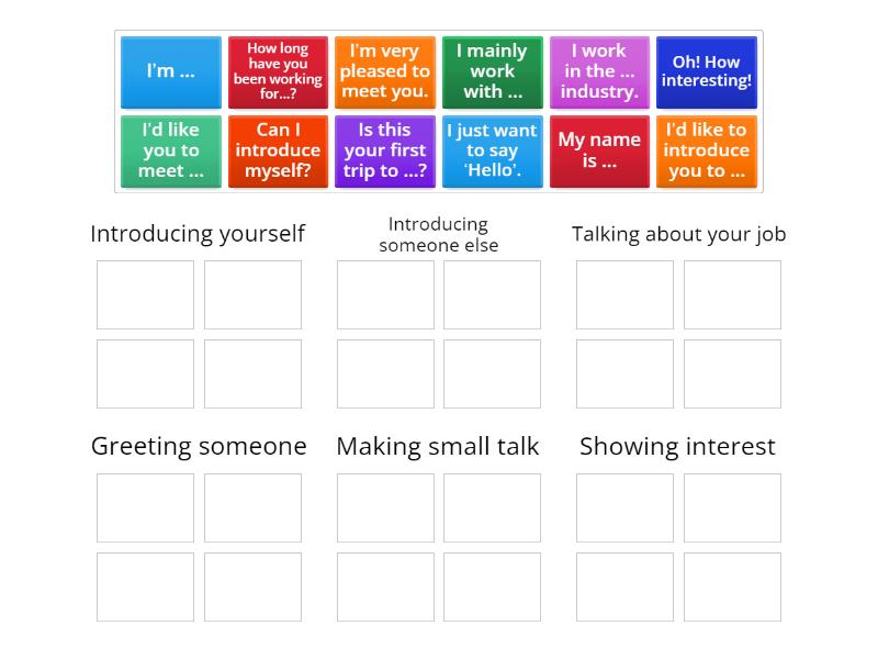 Vocabulary (B1): introductions - Group sort