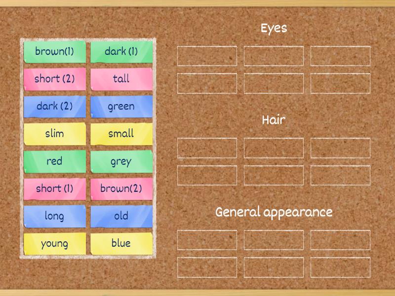 WORD FRIENDS eyes, hair, g.a. WW1 unit 1 - Group sort