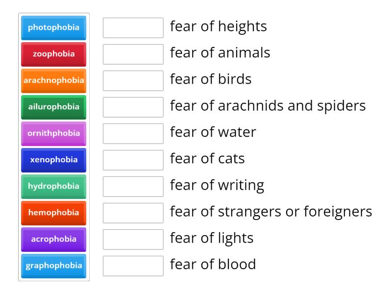 Lesson 10 "-phobia" - Match up