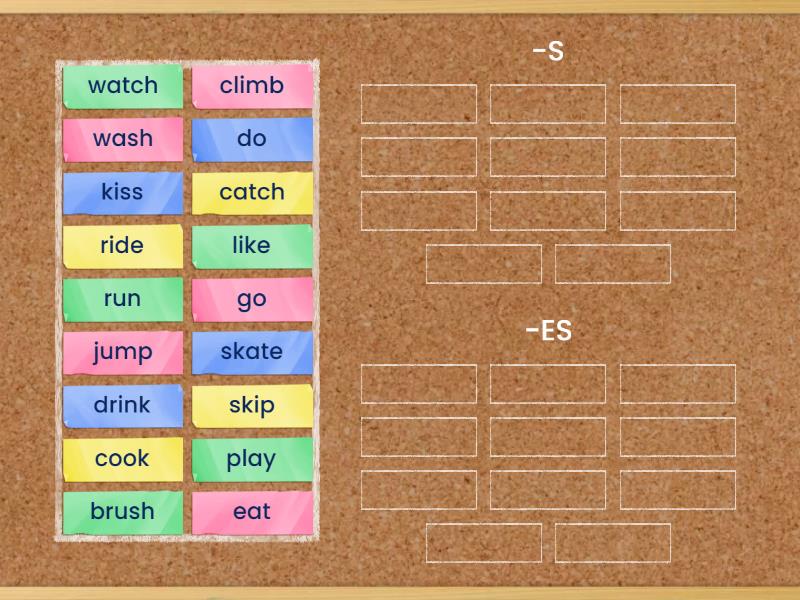 Adding -S/-ES Present Simple HE-SHE-IT for kids SET 1 - Group sort