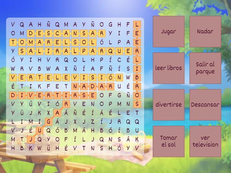 Sopa de letras ¿Qué hacer en las vacaciones? - Wordsearch