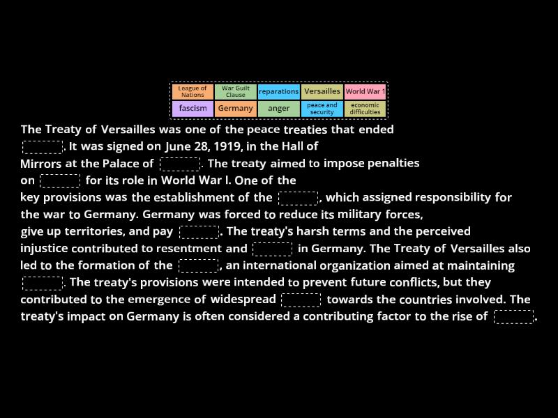 Treaty of Versailles Cloze - Complete the sentence
