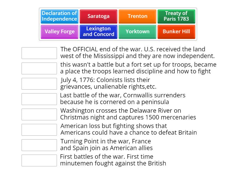 Battles and Events of the American Revolution - Match up
