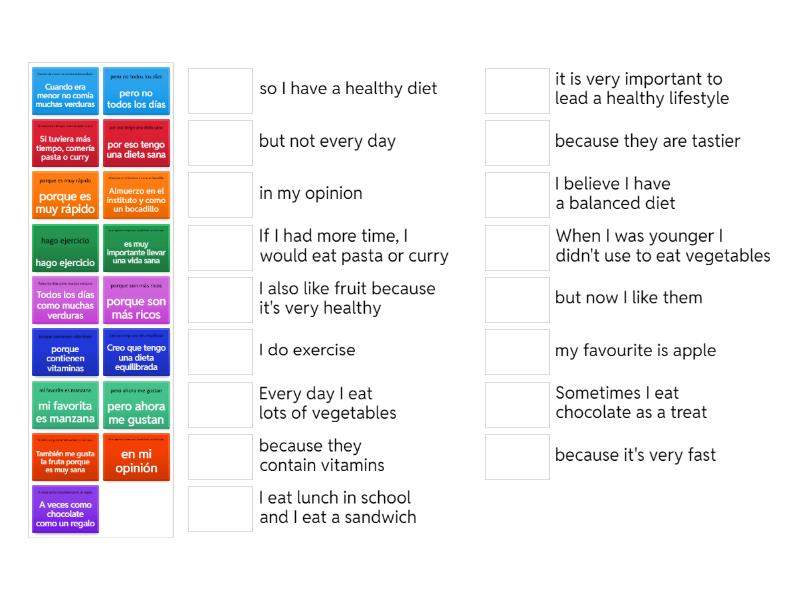 Balanced diet vocabulary - Match up