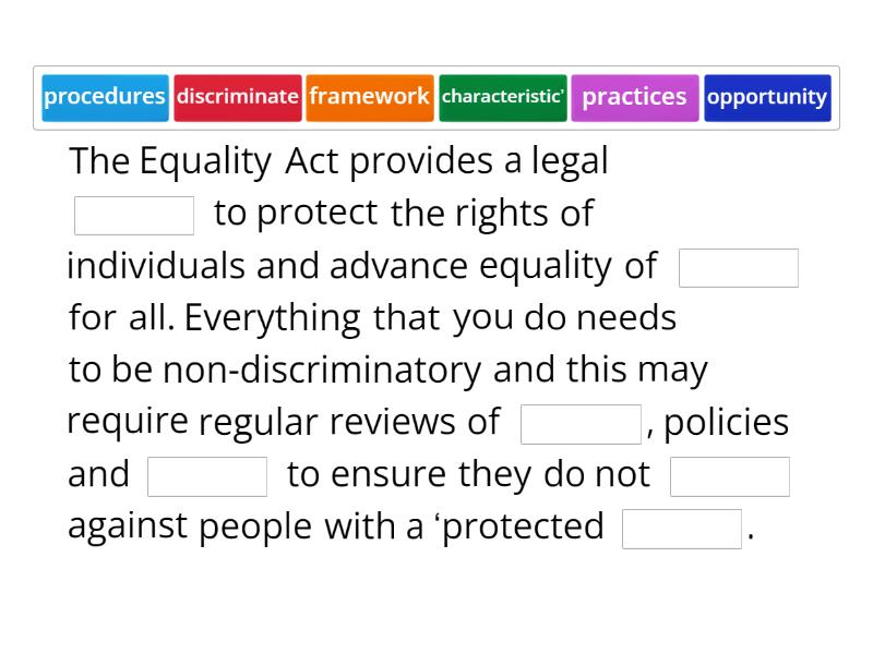 Starter activity for Equality - Complete the sentence