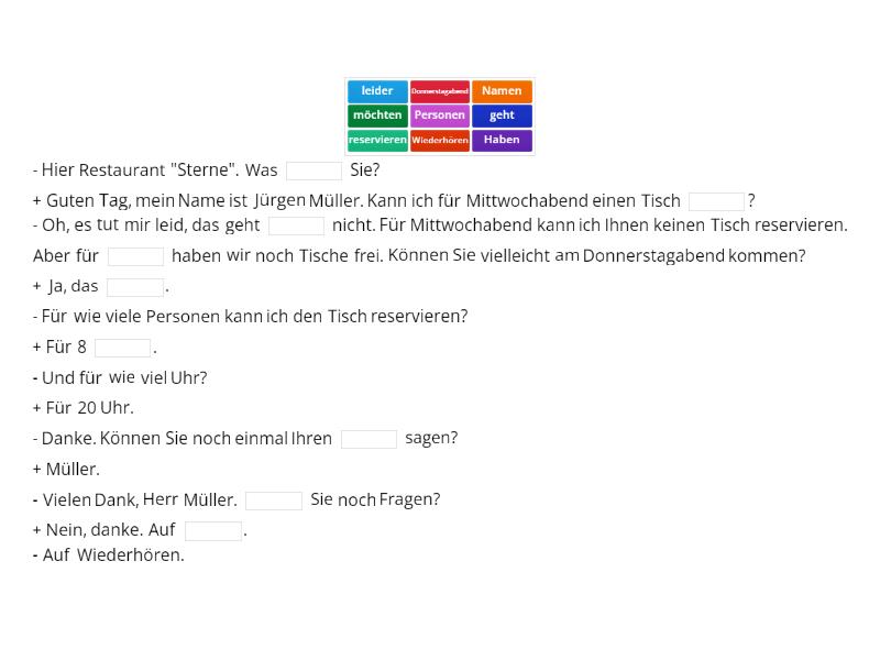 Einen Tisch reservieren - Missing word
