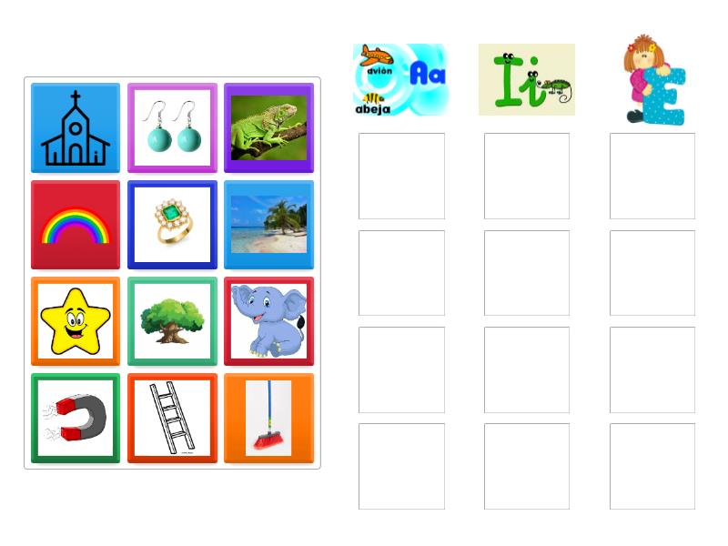 ¡ A ordenar a ordenar cada objeto que empieza con la vocal a-e-i en su lugar! - Group sort