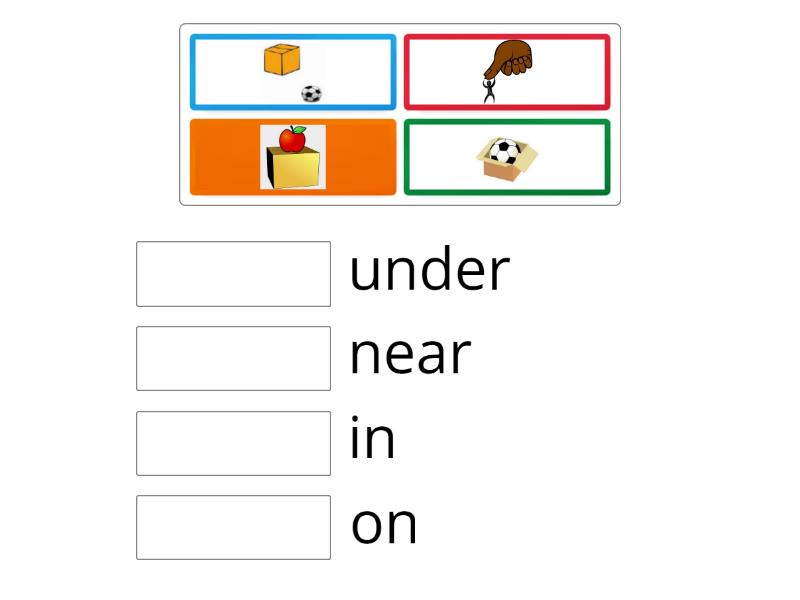 prepositions in - on - under - near - Match up