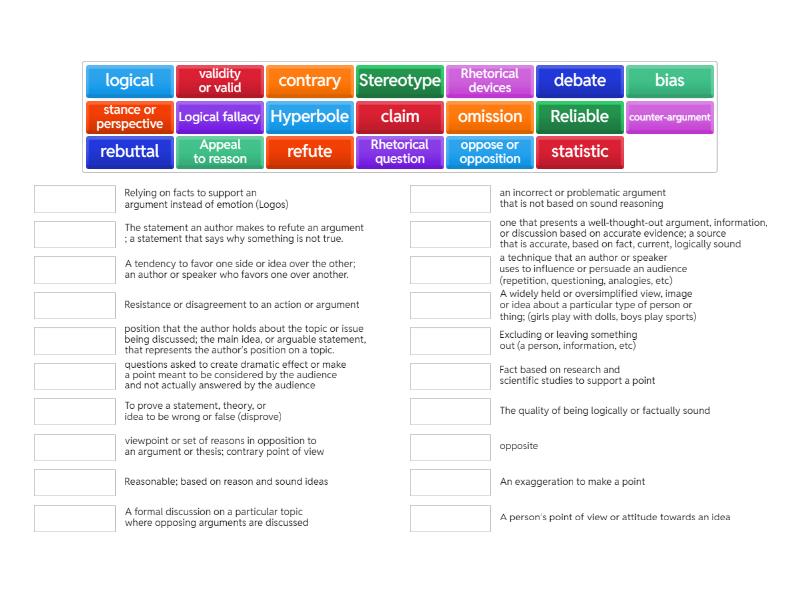 Argumentative Vocabulary - Match up