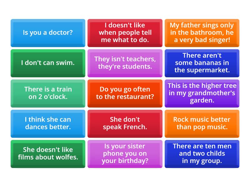 STARTER Grammar revision Mistakes correction - Flip tiles