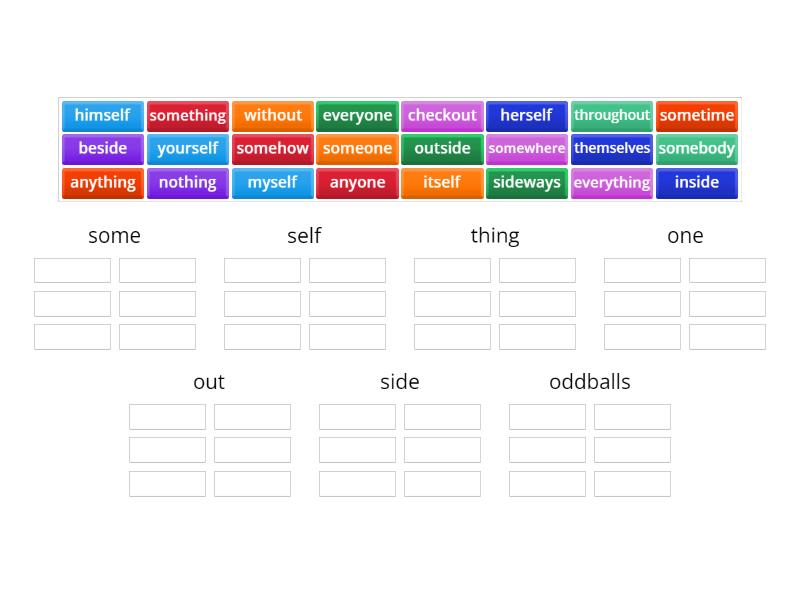 sort 12 abstract compound words - Group sort