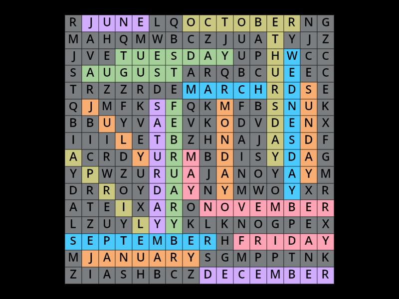 Months of the Year - Sopa de letras