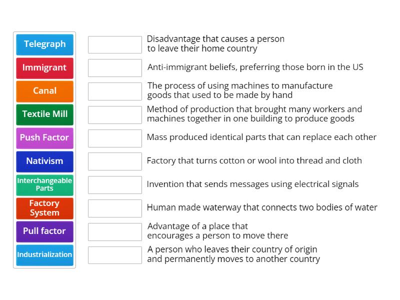 Industrialization and Immigration - Match up