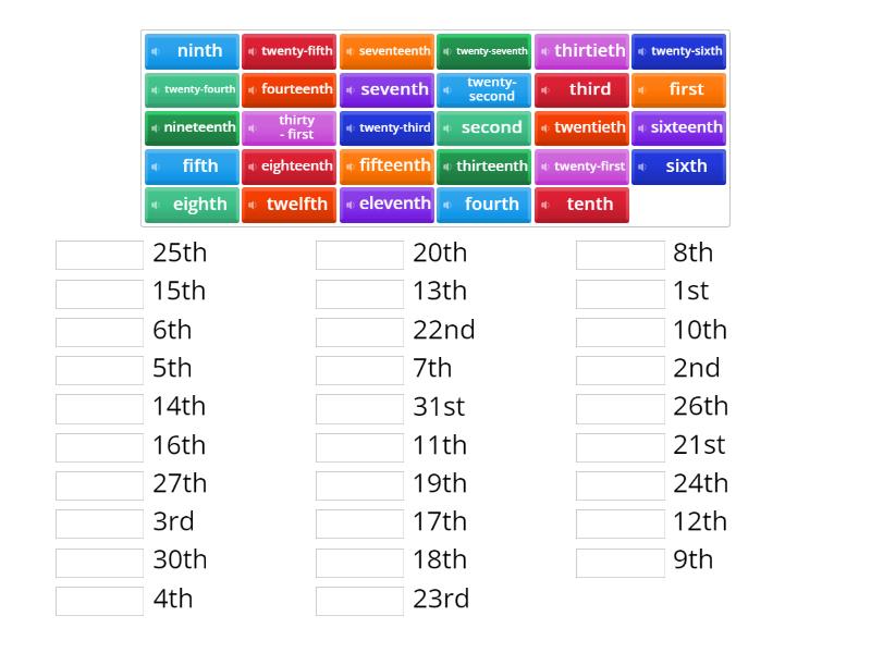 Ordinal Numbers Months - Match up