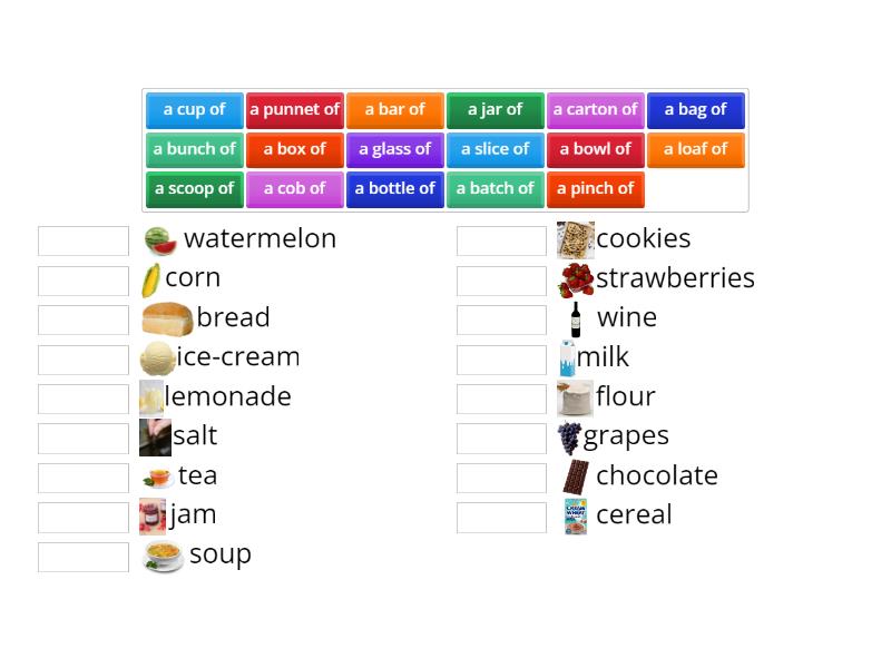 12b. Food quantifiers and containers - Match them up ! - Match up