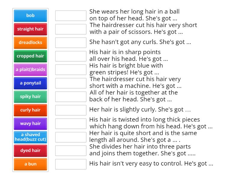 Describing hair - Match up