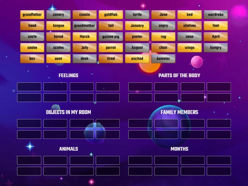 Let's classify all the vocabulary we have learnt. - Group sort