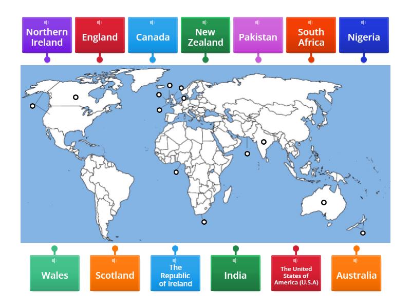 World Map - English speaking countries - Labelled diagram