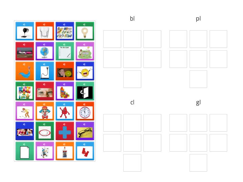 phonics (bl-, pl-, cl-, gl-) (e-STAR 8 Unit 2) - Group sort