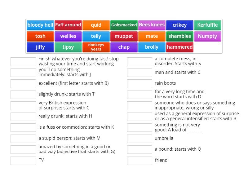 British Slang anyone? - Matching meaning (long list of words) - Abbinamenti
