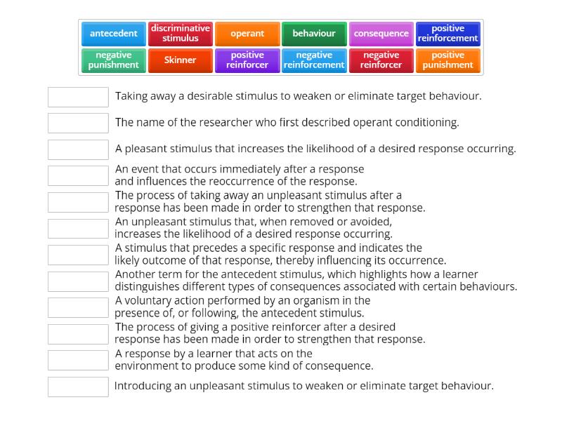 operant conditioning matching activity - Match up