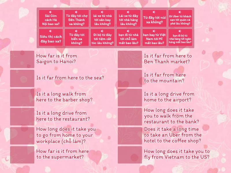 HOW LONG - HOW FAR - COMMON PLACES - script - Match up