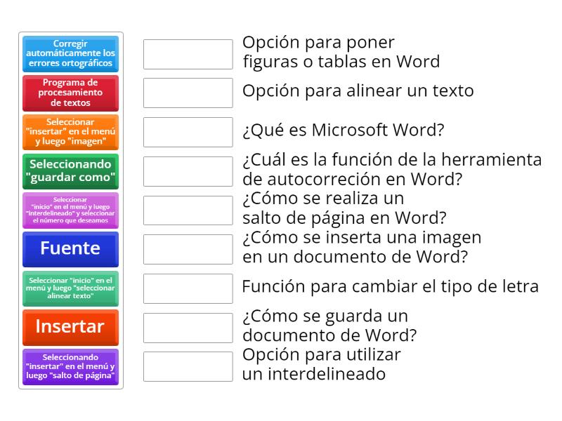 Ejercicio de Microsoft Word - Match up