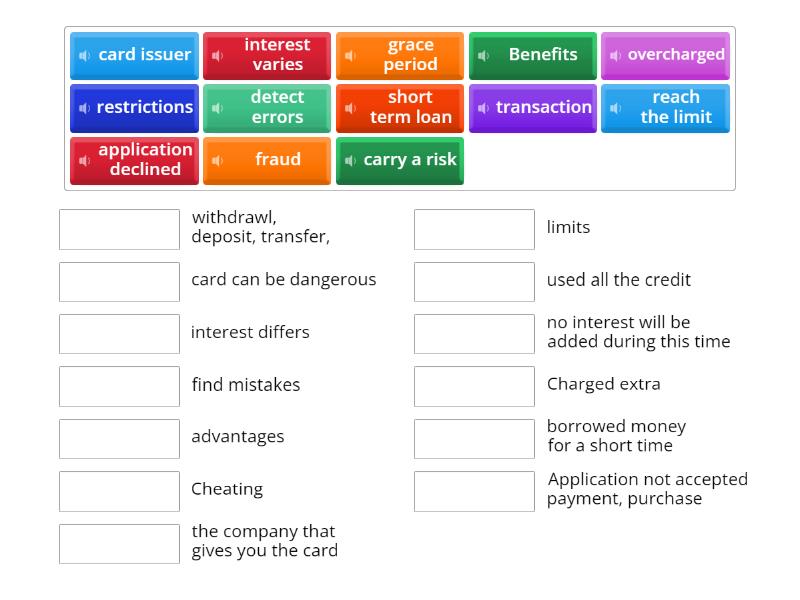 Credit Card vocabulary - Match up